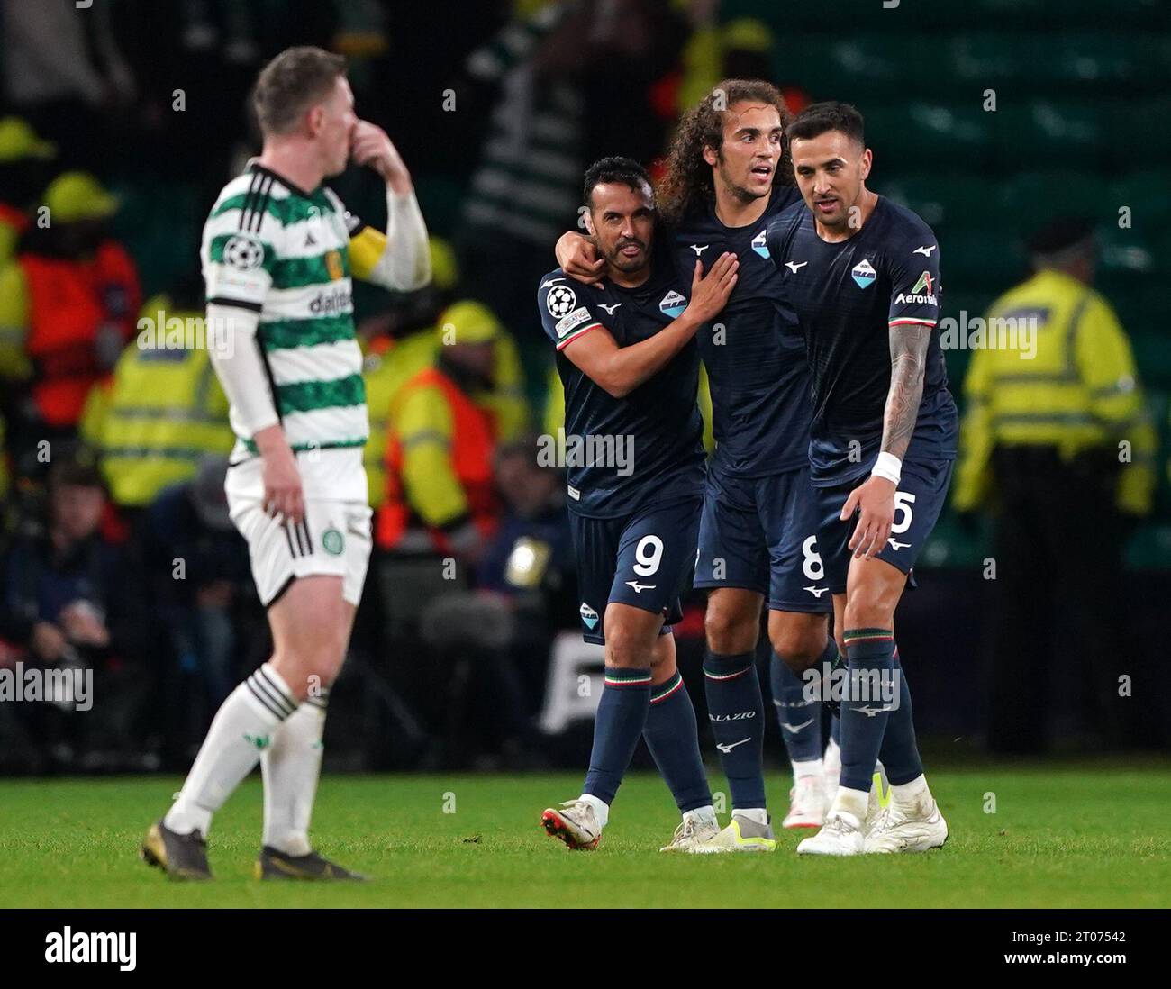 Lazio's Pedro (centre) celebrates scoring their side's second goal of ...