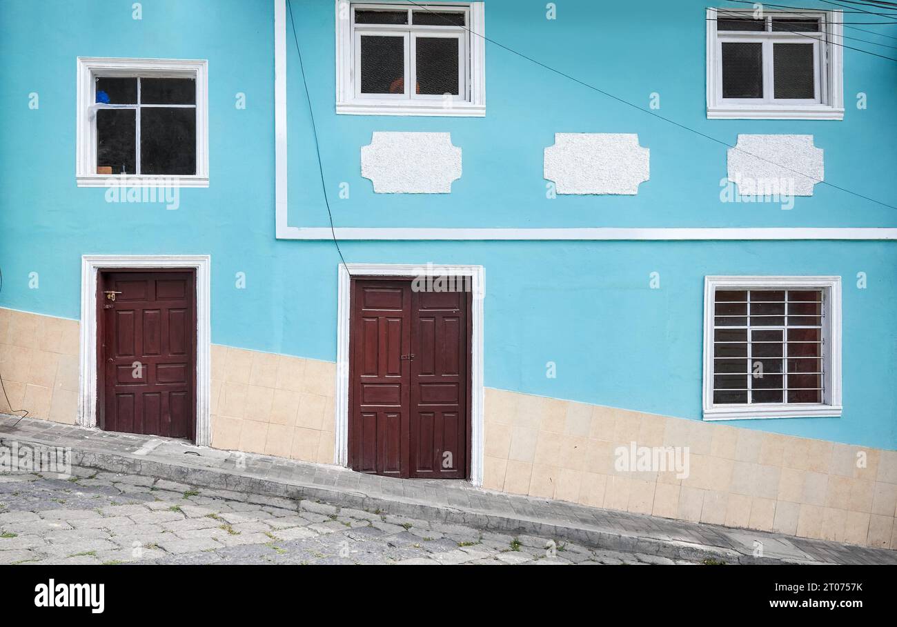 Street view of the facade of an old colonial building, architecture ...