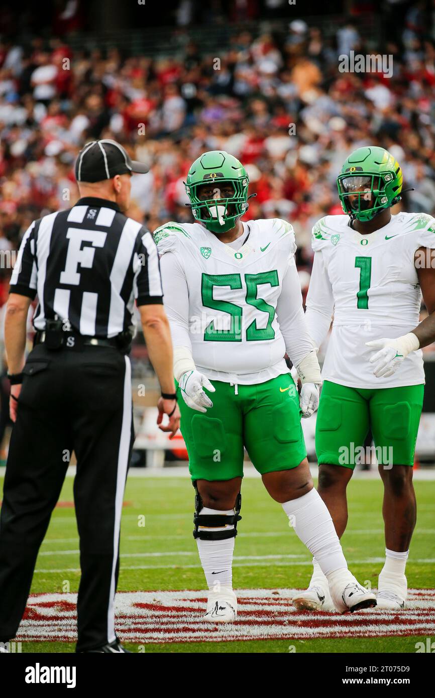 PALO ALTO, CA - SEPTEMBER 30: Oregon Ducks DL Taki Taimani (55) and ...