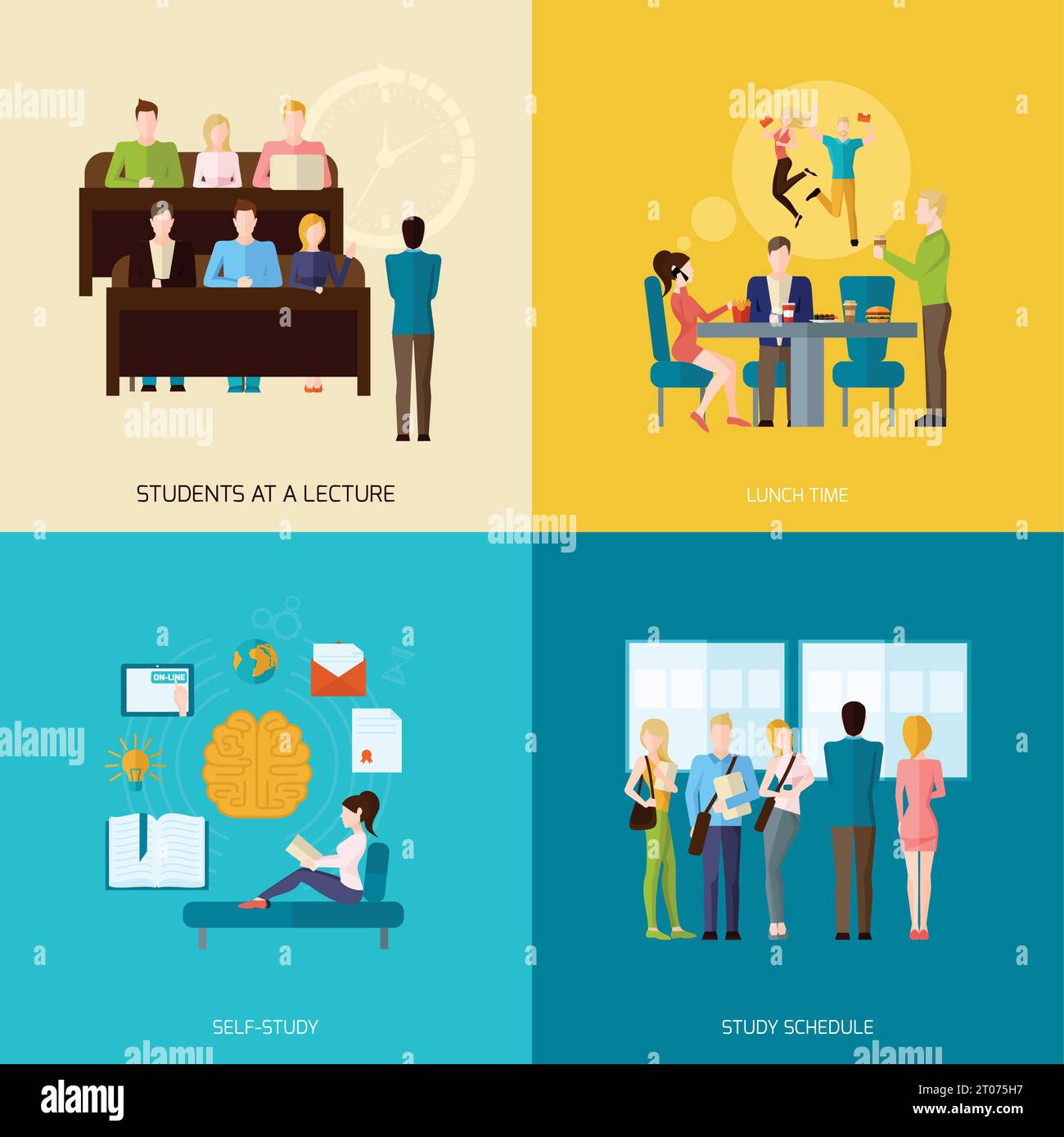 Students design concept set with lecture lunch time self-study schedule ...