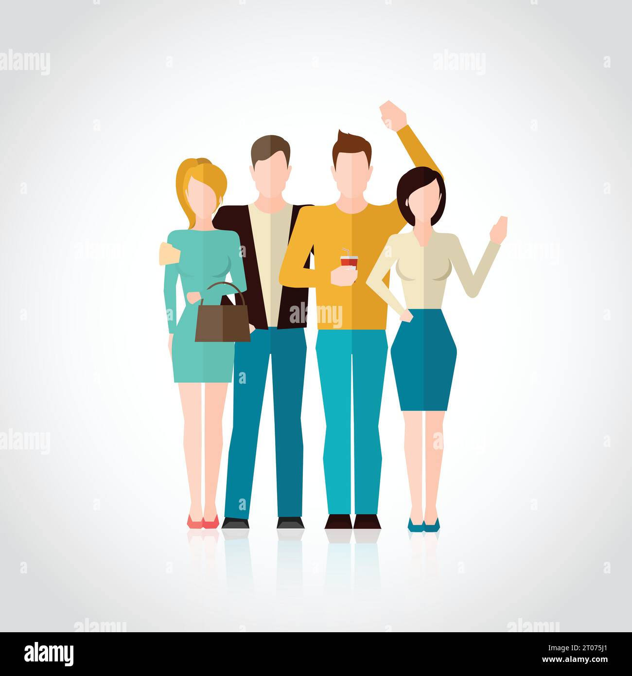 Friends concept with four men and women figures hugging isolated on ...