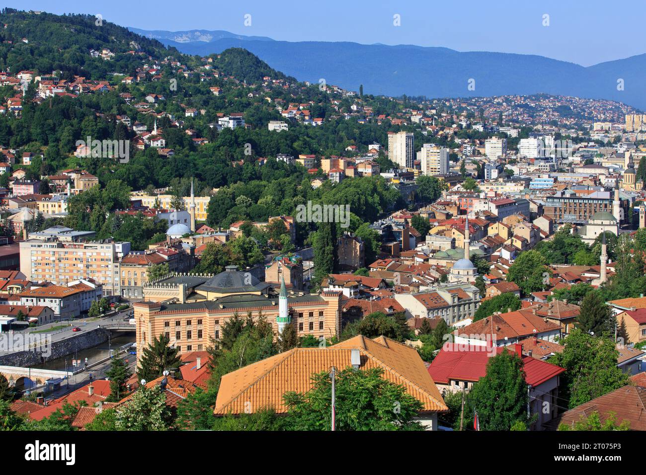 Panoramic view from the Yellow Fortress across Sarajevo, Bosnia and ...