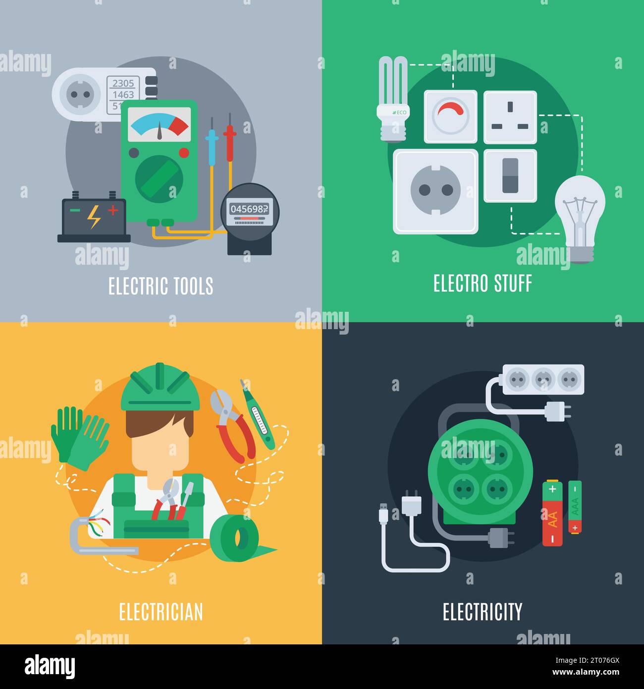 Electricity design concept set with electric tools electrician stuff ...