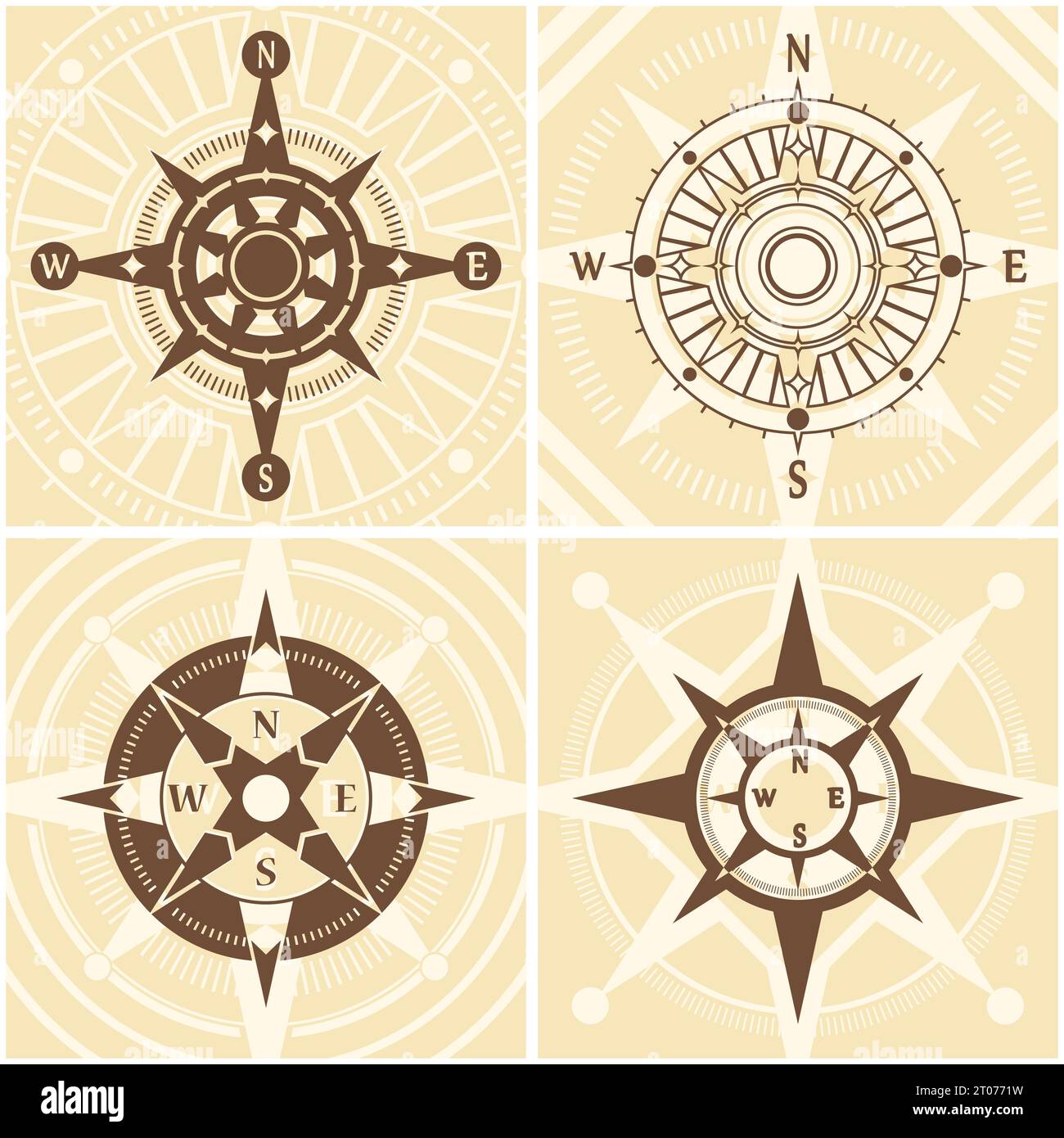 Vintage compass design concept set with flat nautical icons set ...