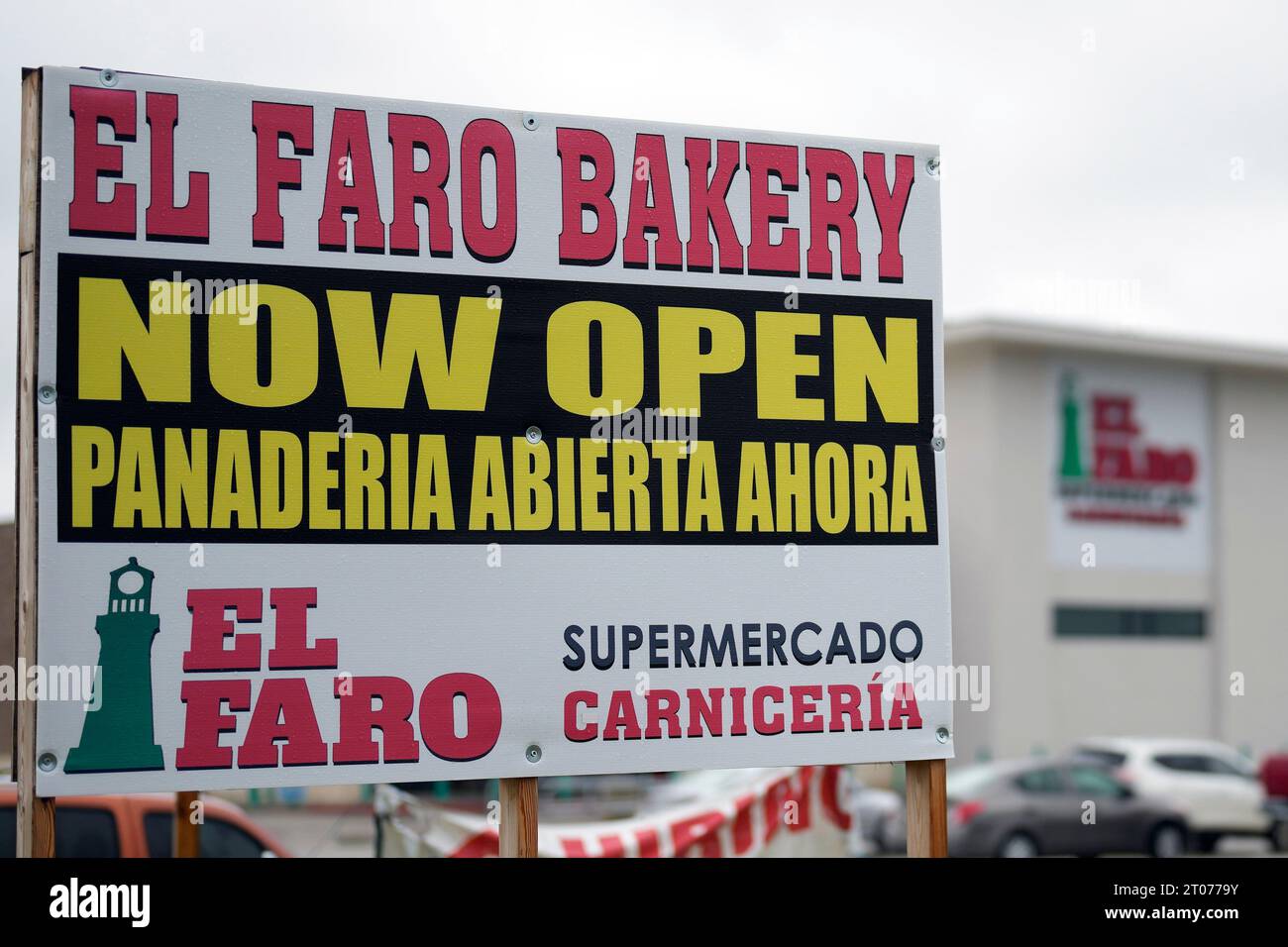 A bakery sign for El Faro Supermercado bakery, which opened earlier ...
