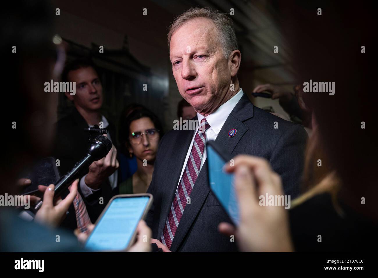 Rep. Kevin Hern (R-Okla.) speaks with reporters at the U.S. Capitol Oct ...