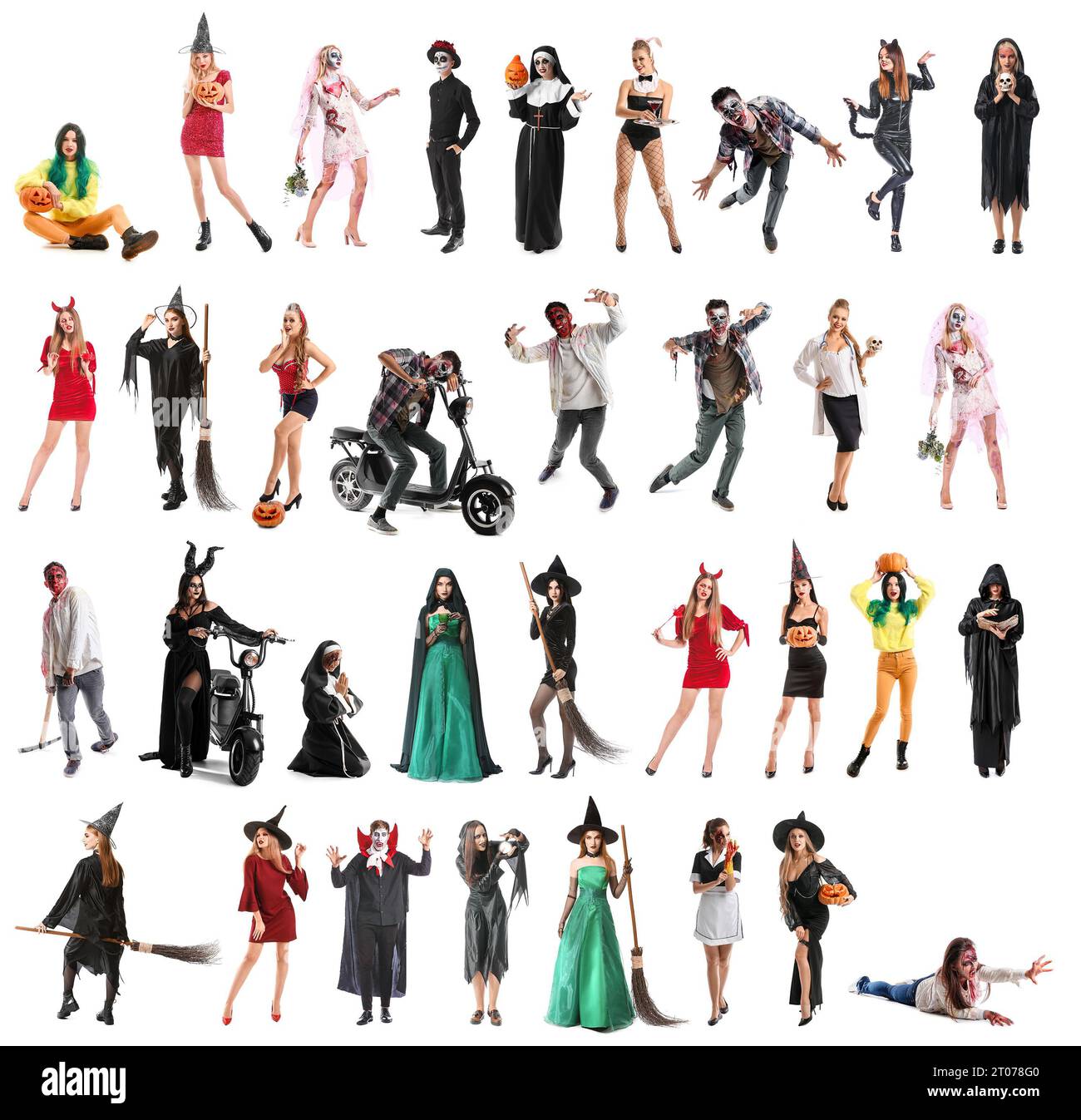 Set of many people in Halloween costumes isolated on white Stock Photo ...