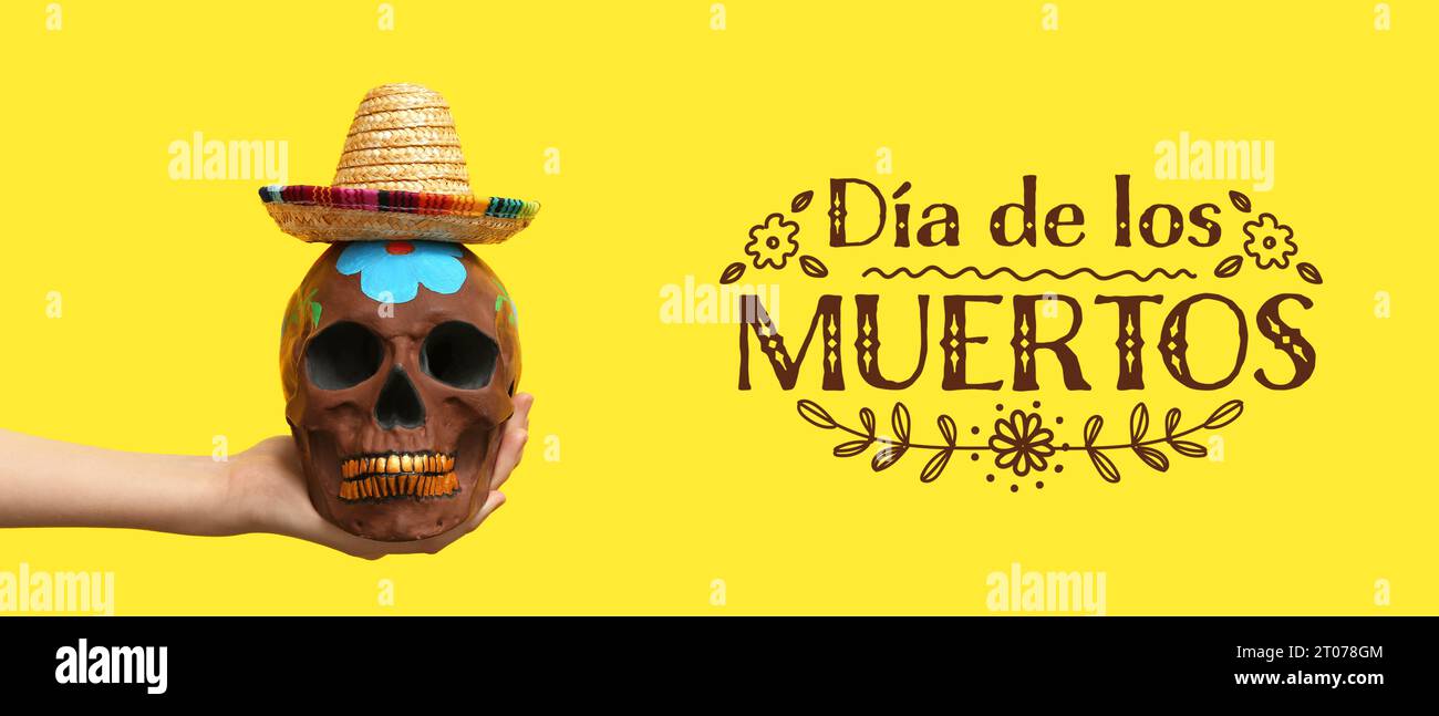Greeting banner for Mexico's Day of the Dead (El Dia de Muertos) with ...