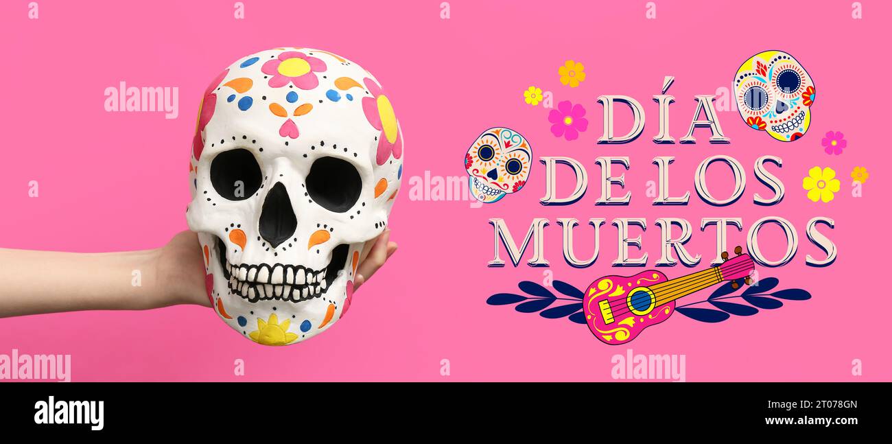 Greeting banner for Mexico's Day of the Dead (El Dia de Muertos) with ...