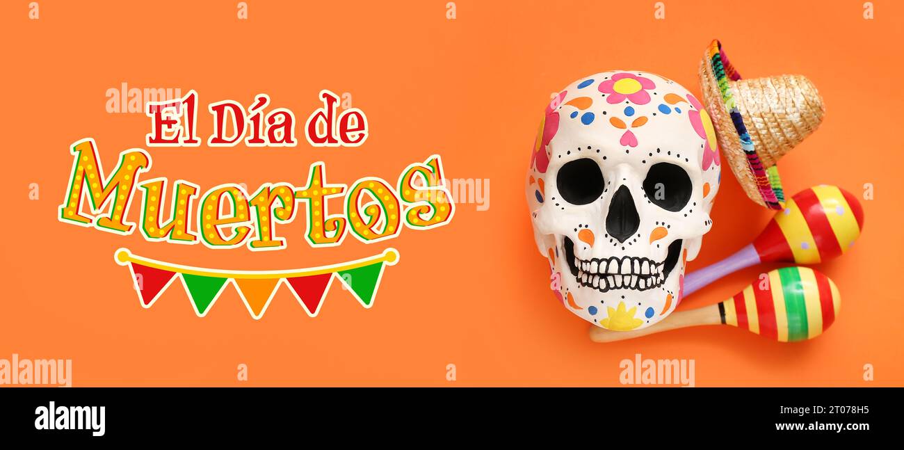 Greeting banner for Mexico's Day of the Dead (El Dia de Muertos) with ...