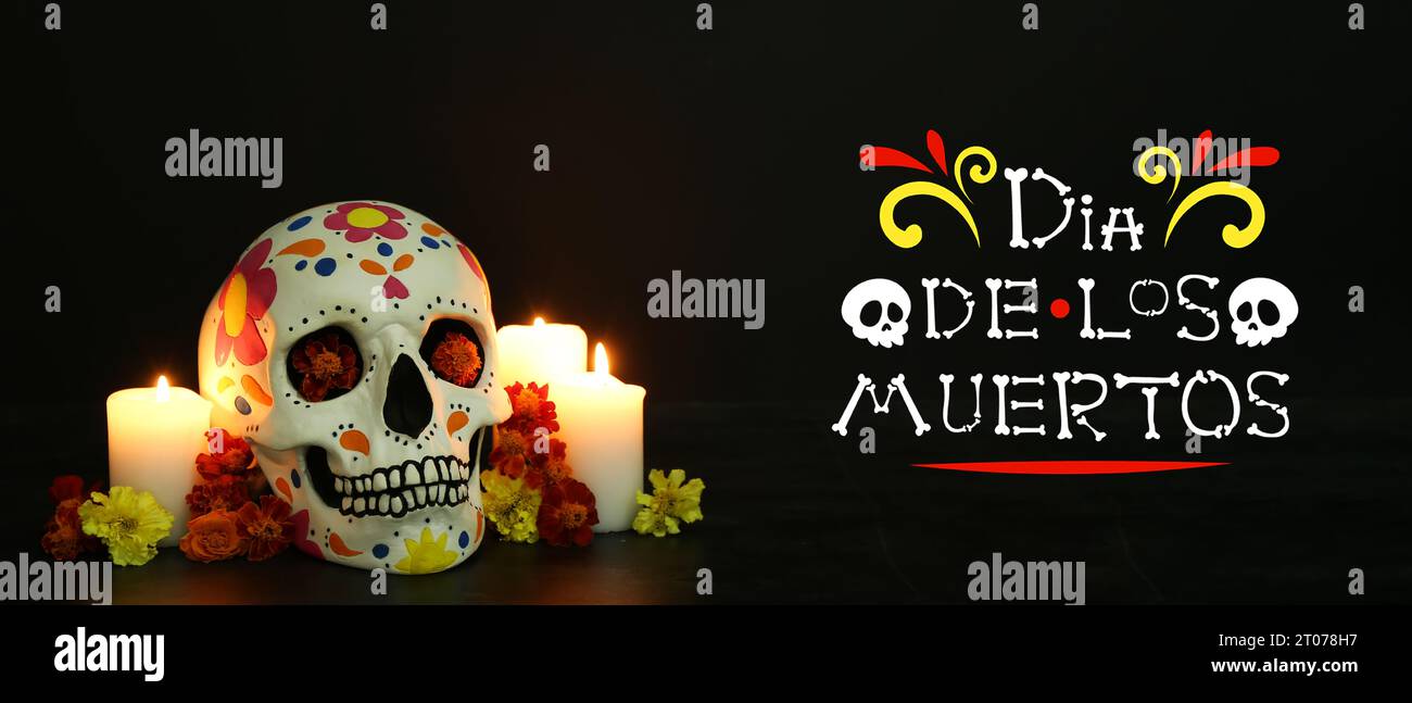 Greeting banner for Mexico's Day of the Dead (El Dia de Muertos) with ...