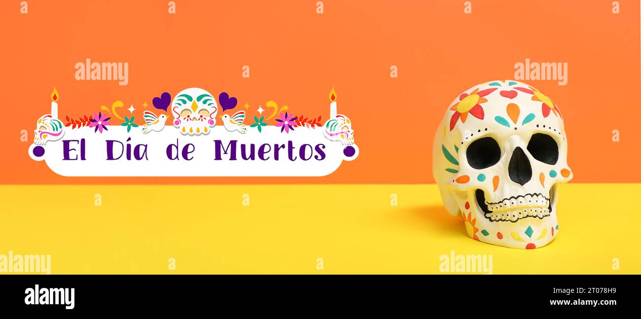 Greeting banner for Mexico's Day of the Dead (El Dia de Muertos) with ...