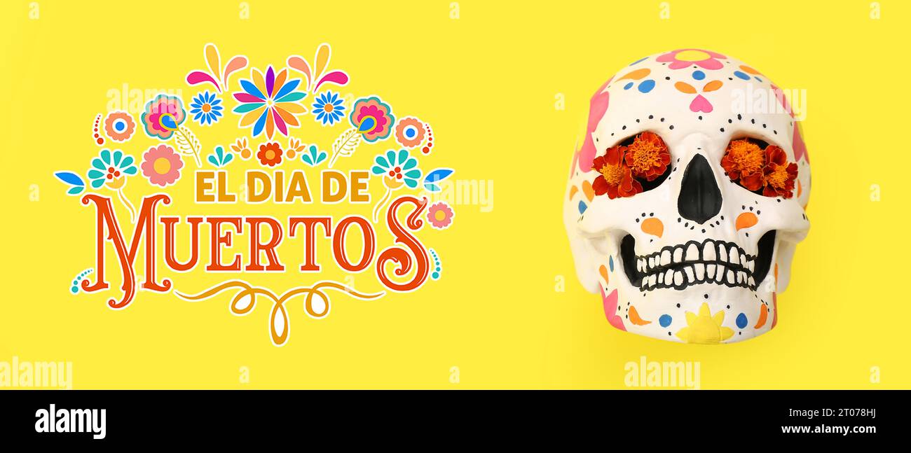 Greeting banner for Mexico's Day of the Dead (El Dia de Muertos) with ...
