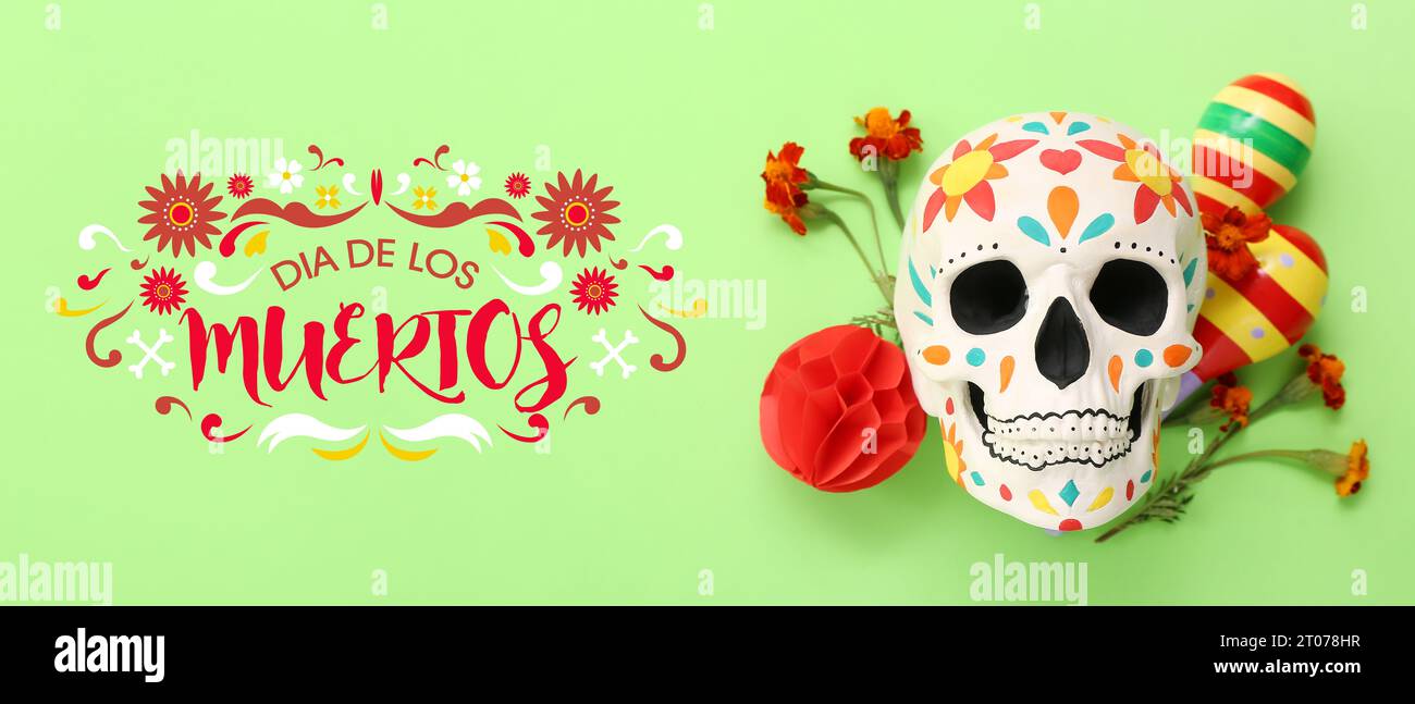 Greeting banner for Mexico's Day of the Dead (El Dia de Muertos) with ...