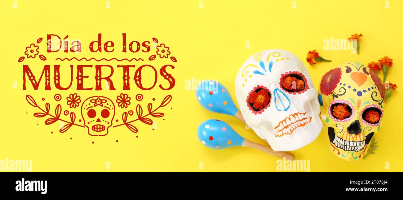Greeting banner for Mexico's Day of the Dead (El Dia de Muertos) with ...