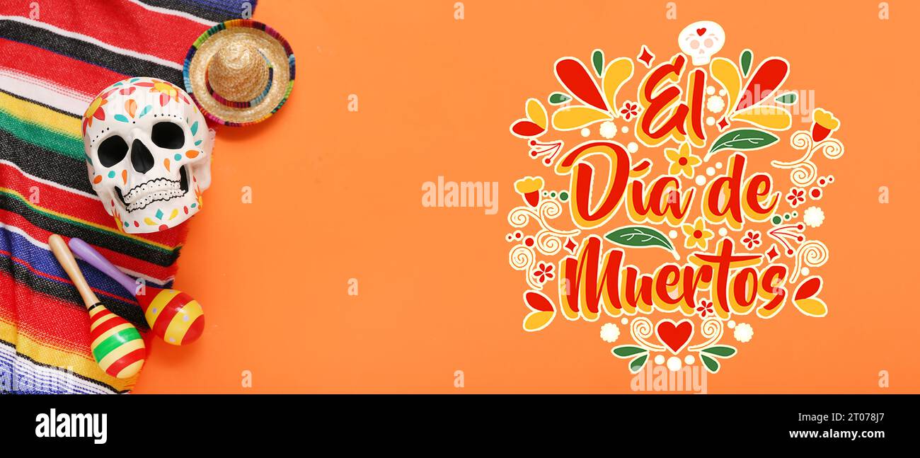 Greeting banner for Mexico's Day of the Dead (El Dia de Muertos) with ...