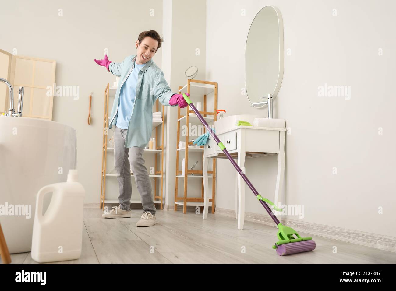 Young man singing mopping hi-res stock photography and images - Alamy