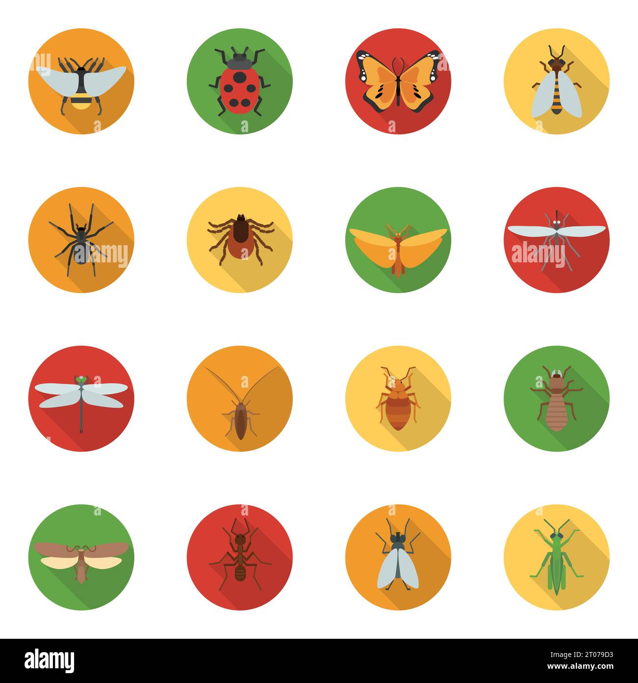 Insects icons flat set with dragonfly beetle woodlouse locust isolated ...