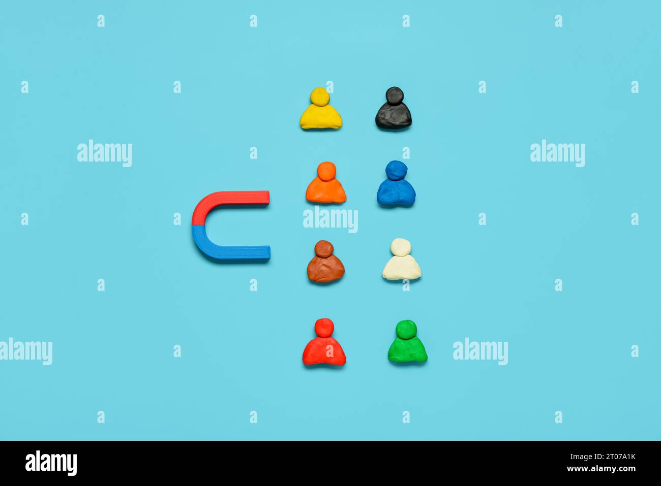 Magnet with group of customers on blue background. Marketing concept ...