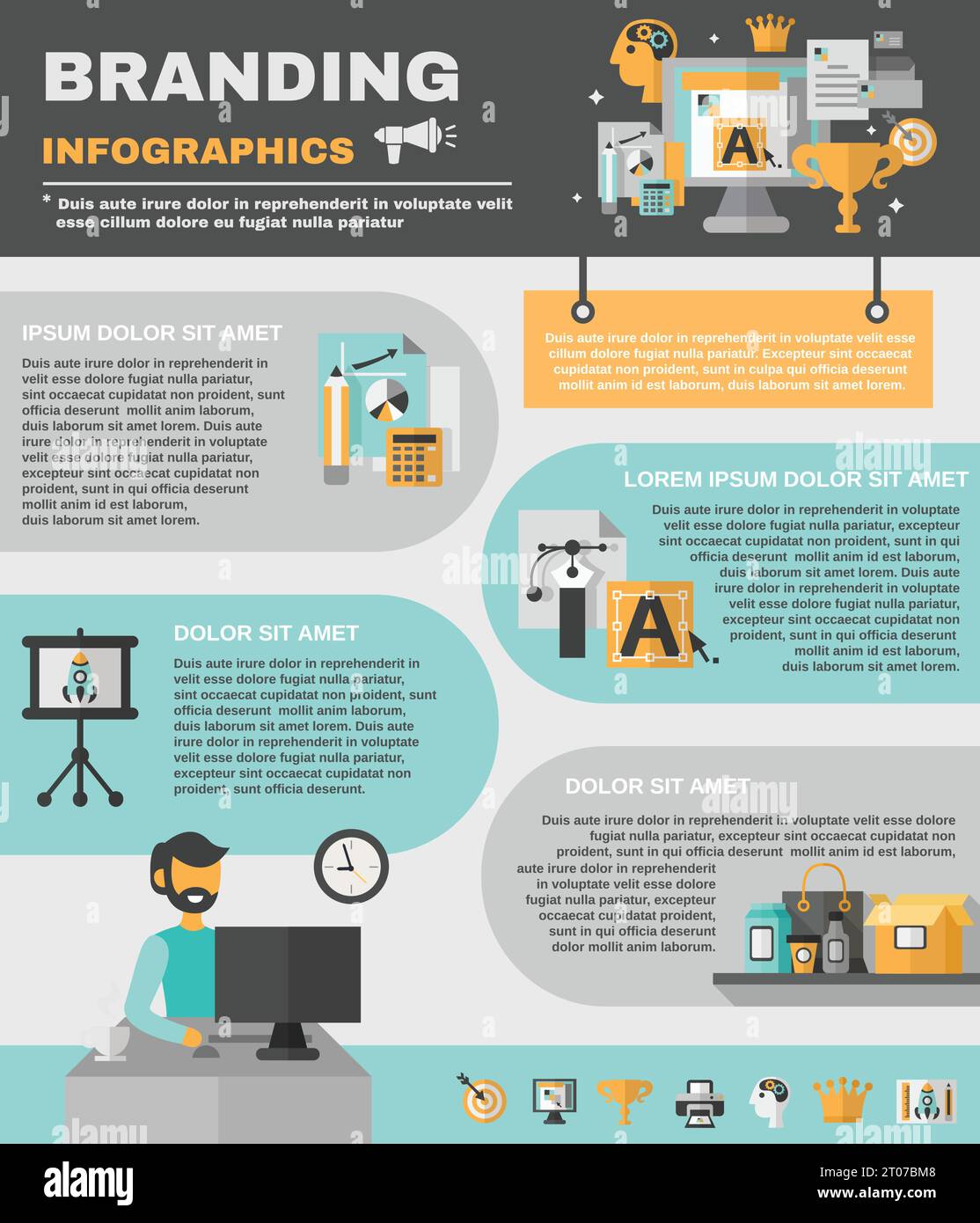 Branding infographics set with designer creative process brainstorm ...