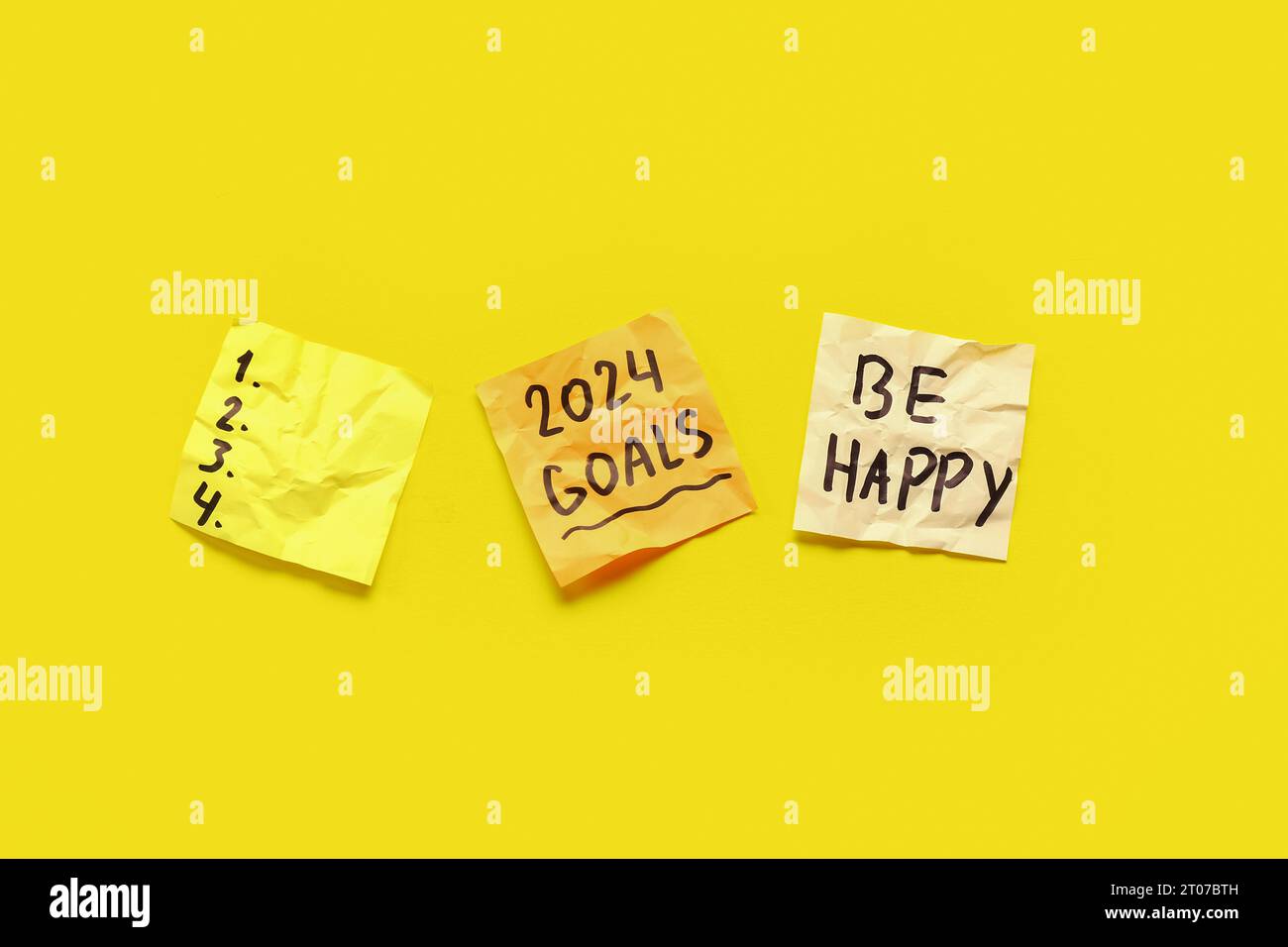 Sticky notes with different goals for 2024 on yellow background Stock ...