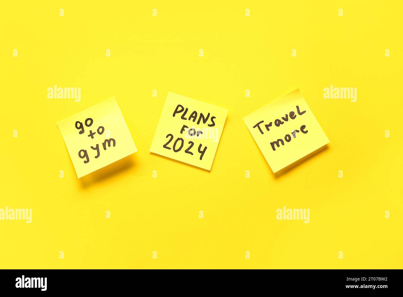 Sticky notes with different goals for 2024 on yellow background Stock ...