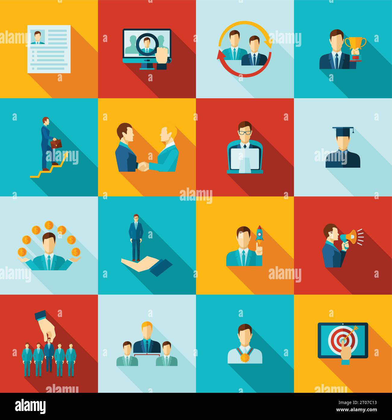 Career flat icons set with knowledge education work experience symbols ...