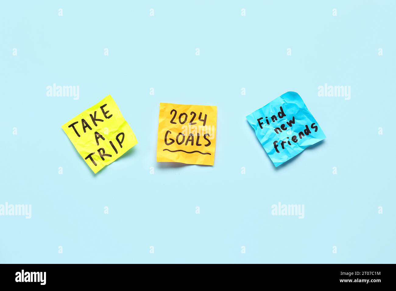 Sticky notes with different goals for 2024 on blue background Stock ...