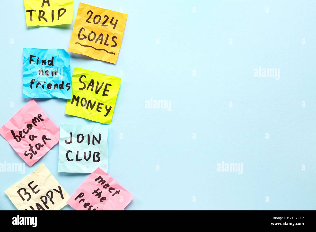 Sticky notes with different goals for 2024 on blue background Stock ...