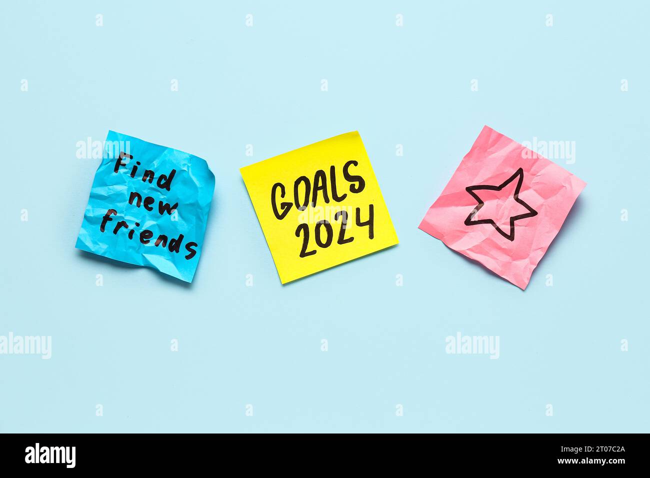 Sticky notes with different goals for 2024 on blue background Stock ...