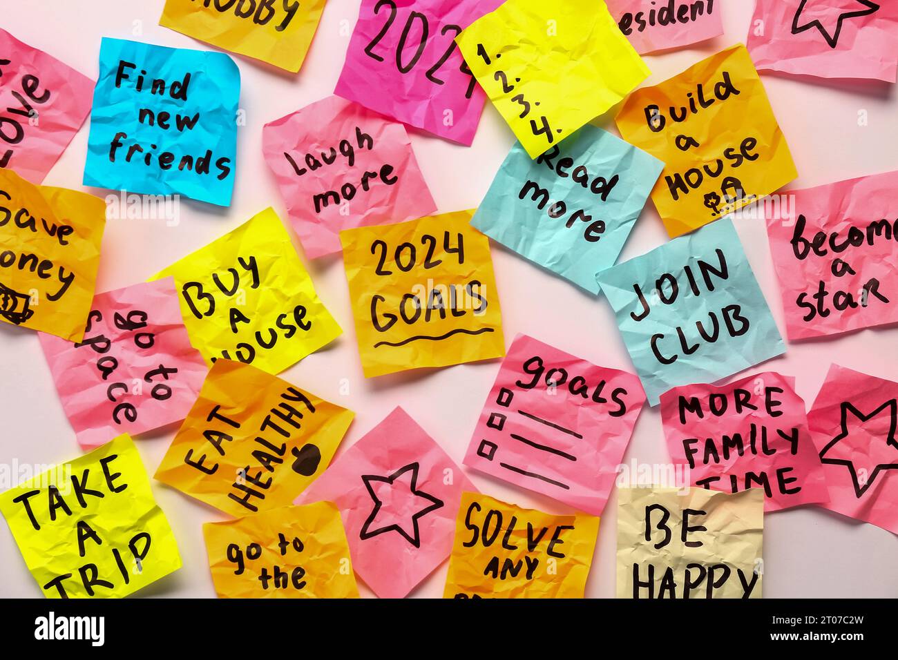 Sticky notes with different goals for 2024 on white background Stock ...