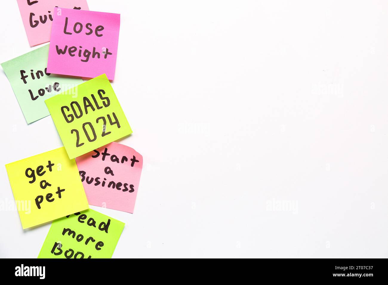 Sticky notes with different goals for 2024 on white background Stock ...