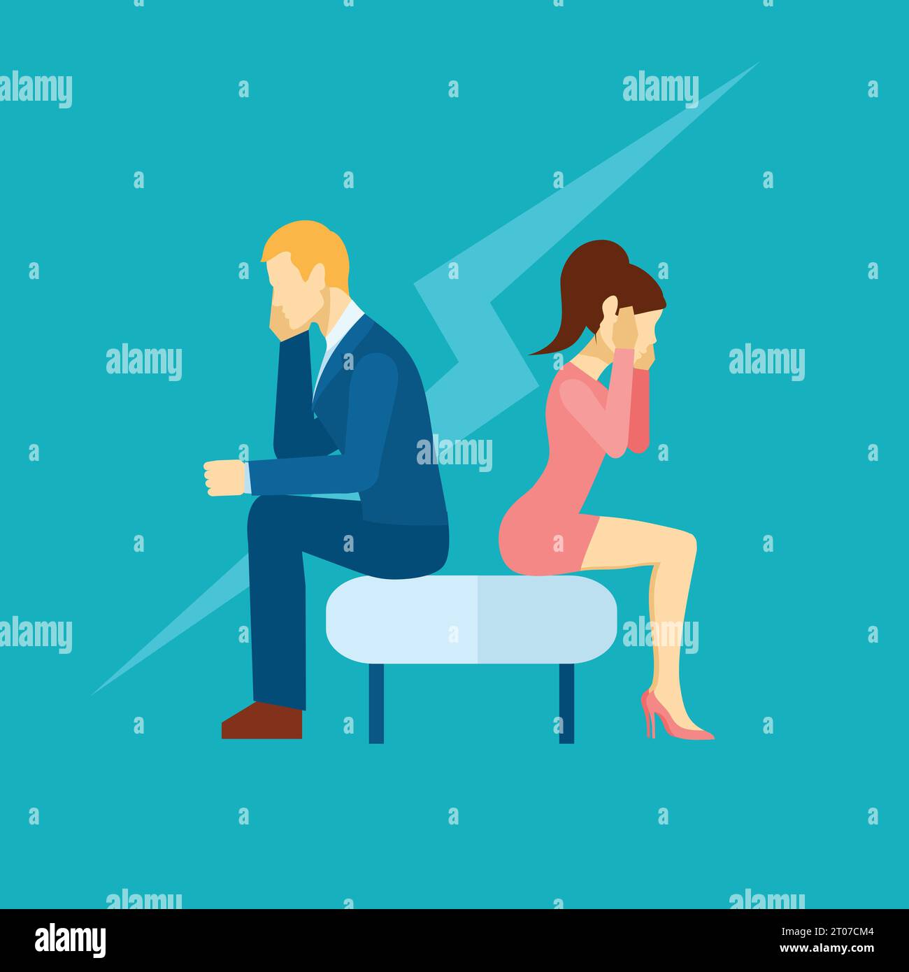 Depression icon with sad man and woman sitting on the couch flat vector ...