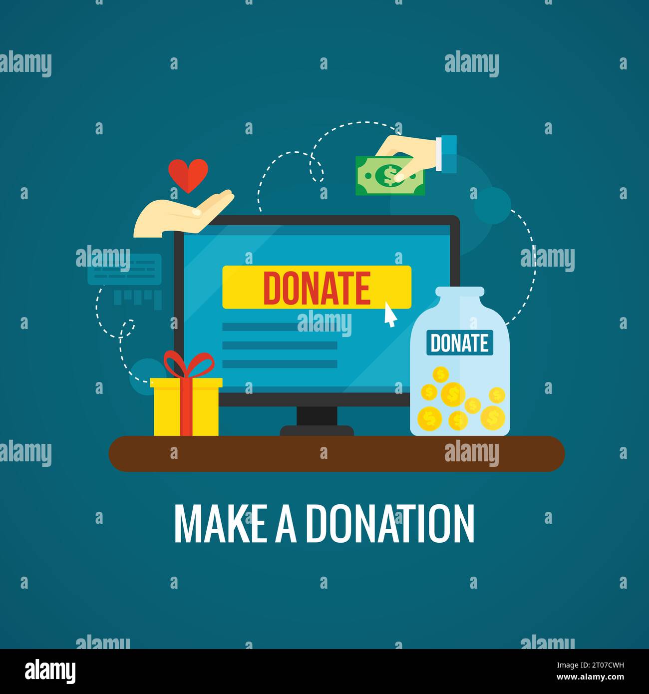 Donations and charity online concept with laptop icon on green ...
