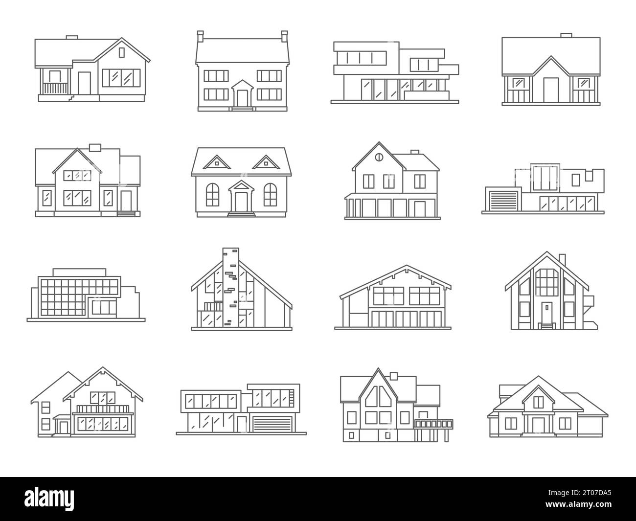 House and real estate building icons flat outline set isolated vector ...