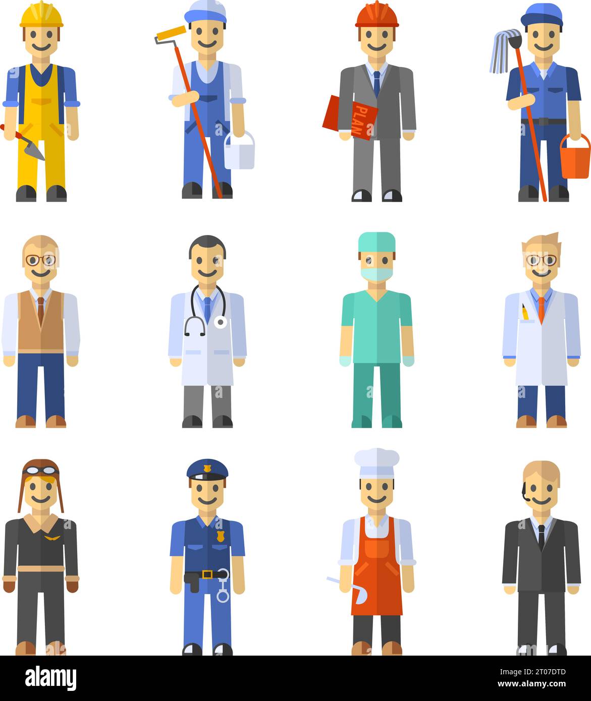 Profession people set with engineer worker pilot teacher isolated ...