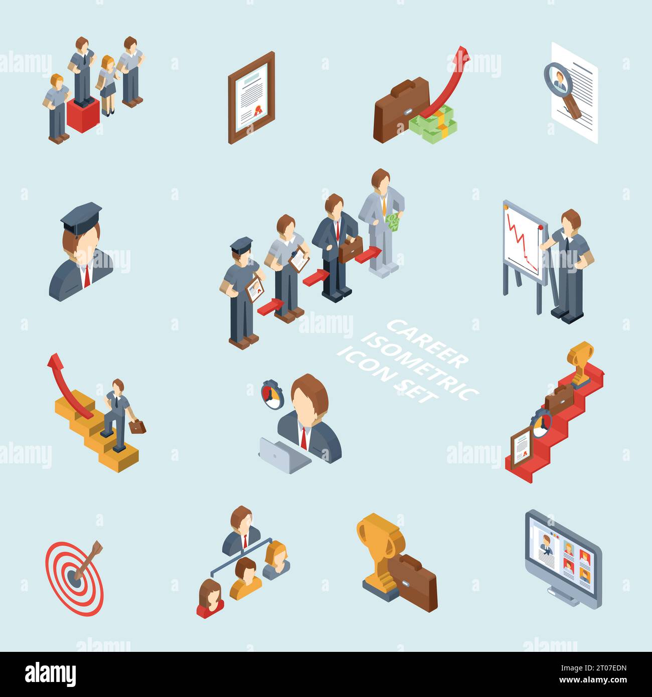 Career isometric set with 3d cv success stairway business briefcase ...