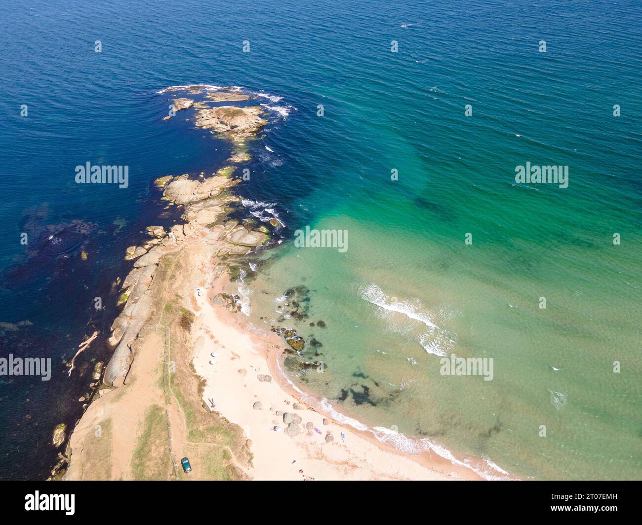 Aerial view of Black sea coast near village of Lozenets, Burgas Region ...