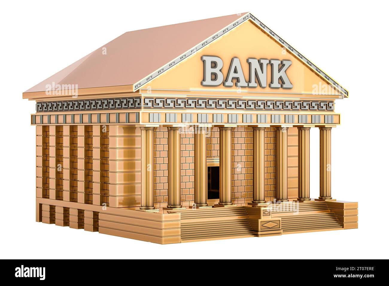 Golden bank building, 3D rendering isolated on white background Stock ...