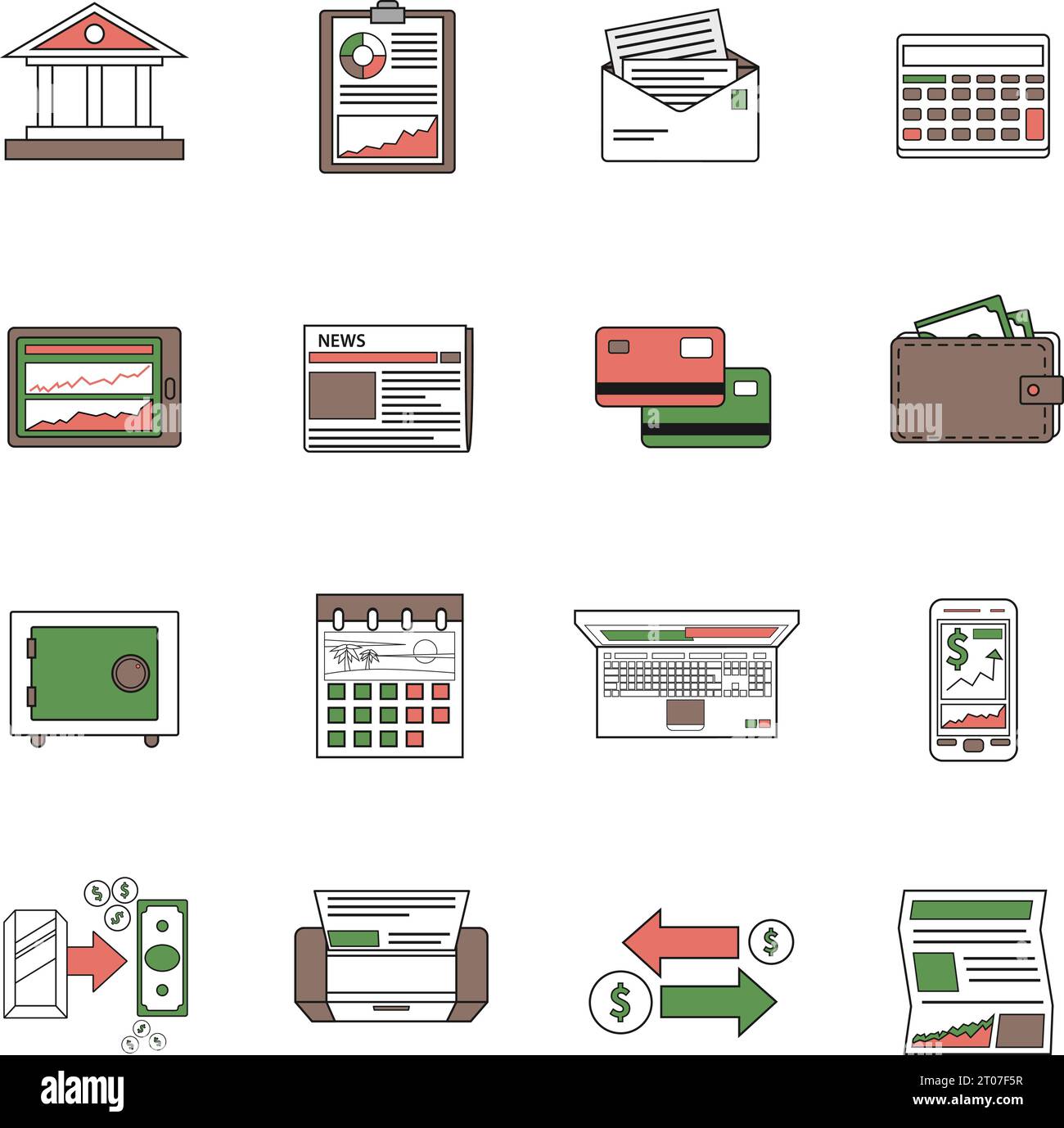 Bank icons outline set with financial investment and salary symbols ...