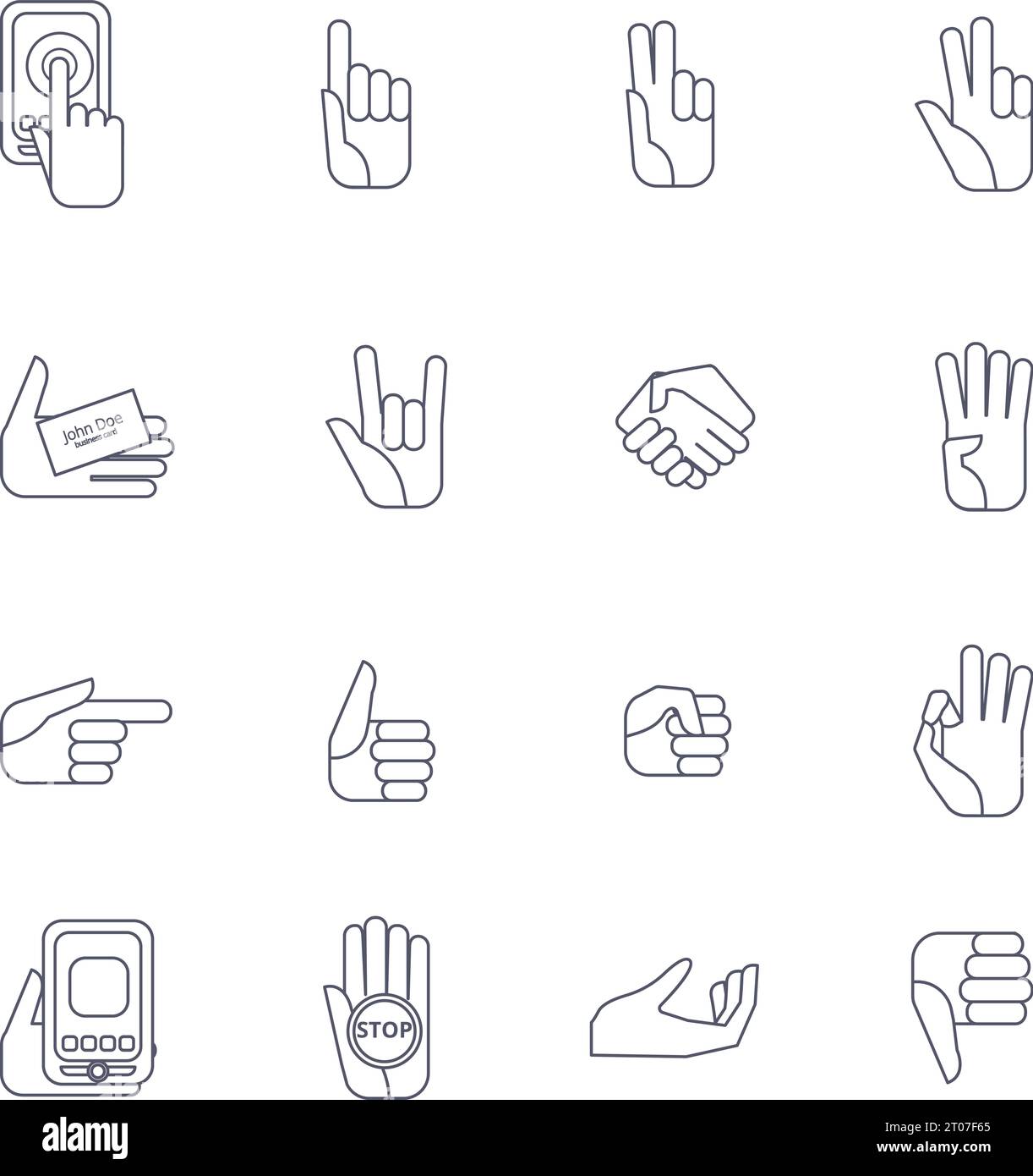 Body language hand gestures icons collection set for like dislike symbols outlined contour ...