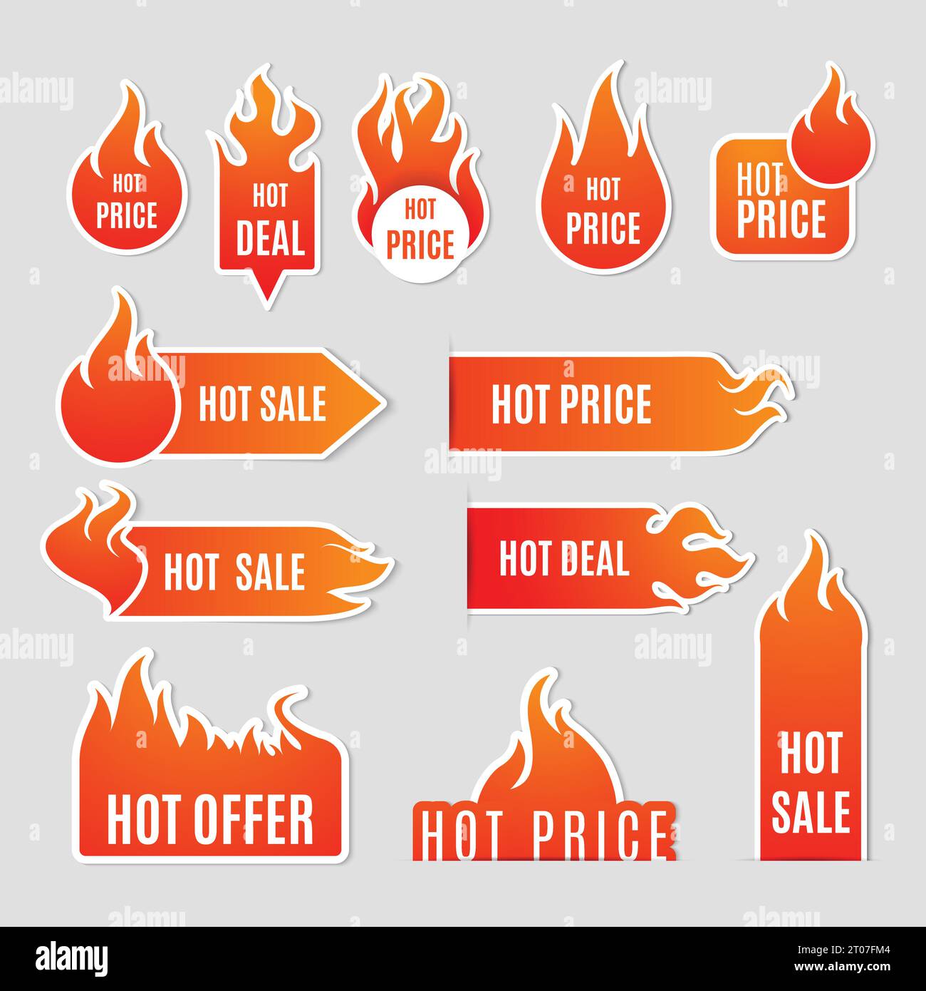 Fire and flame sale clearance and hot deal text labels flat icon set ...