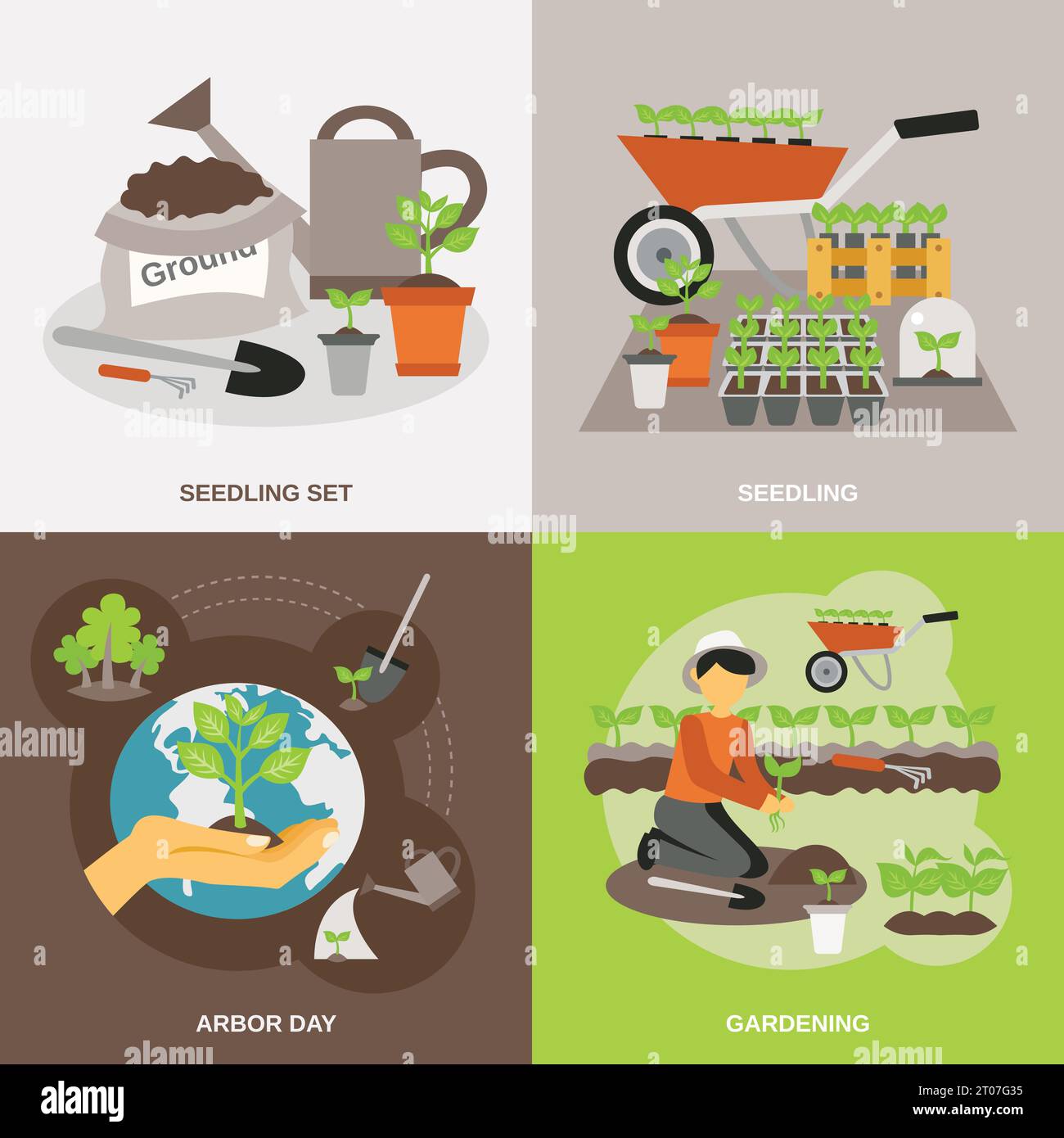 Seedling design concept set with gardening flat icons isolated vector ...