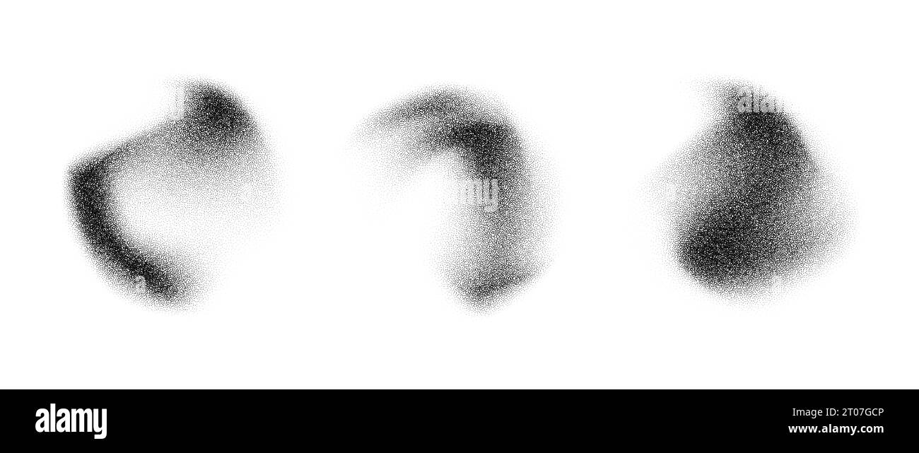 Curved fluid stippled gradient elements. Noise grain texture stains ...