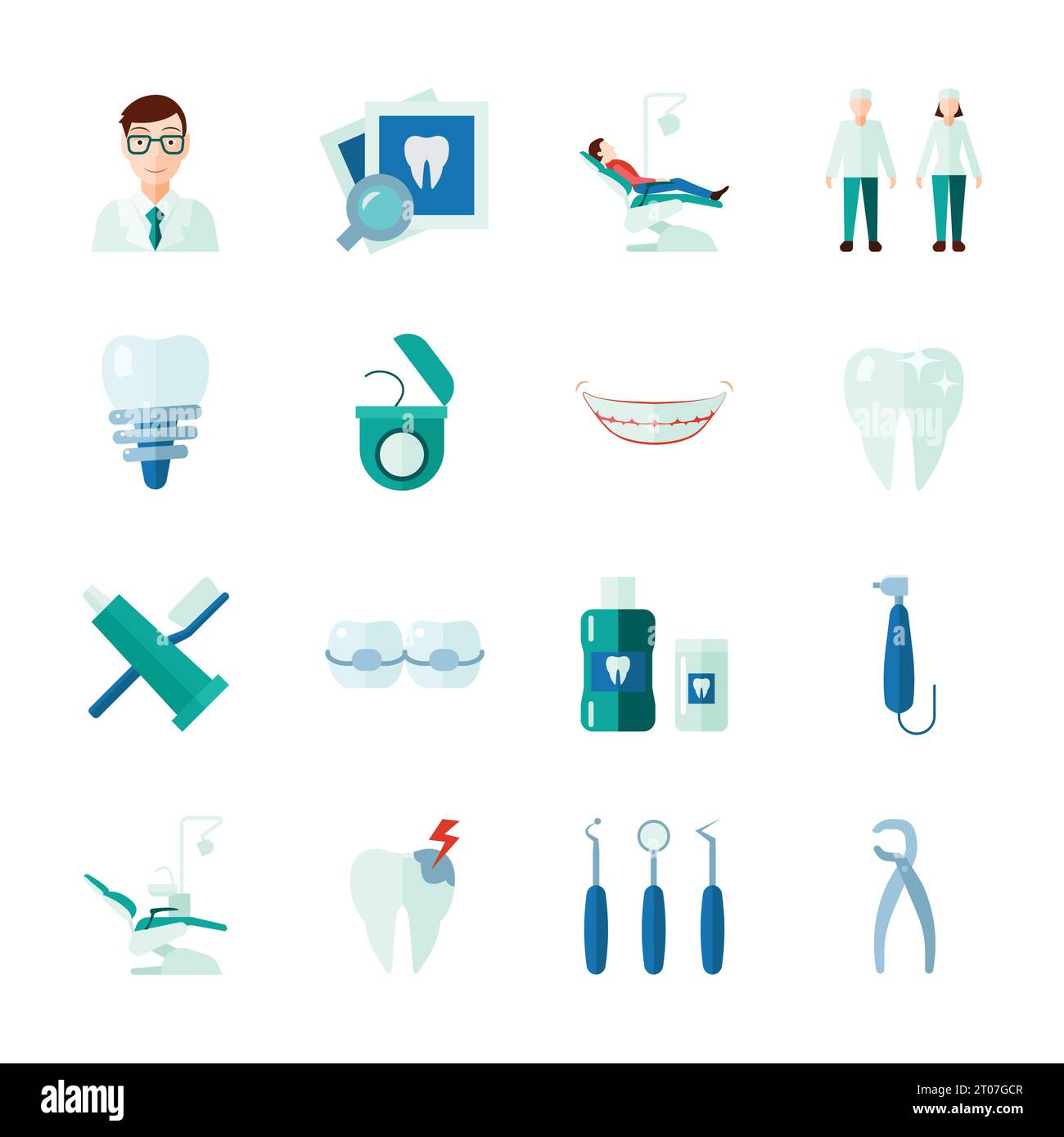 Dental icons set with teeth medical instruments and clinic flat ...