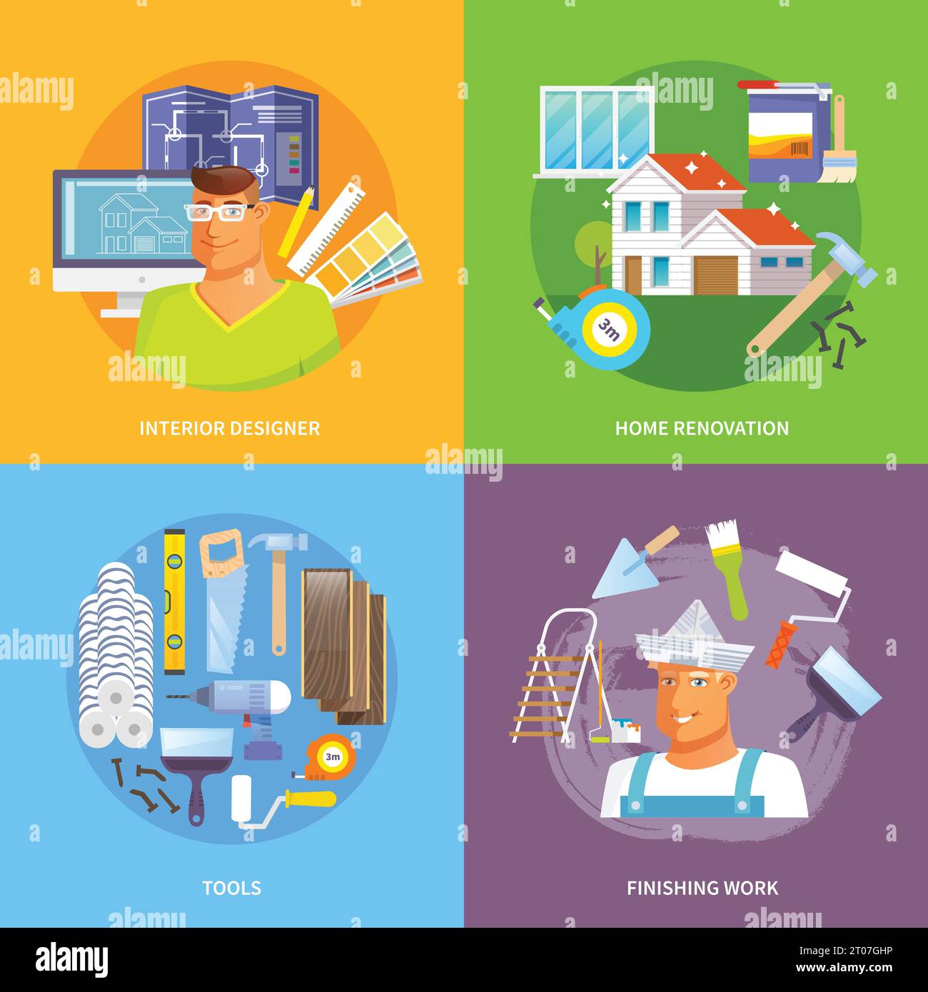 Renovation design concept set with interior designer and work tools ...