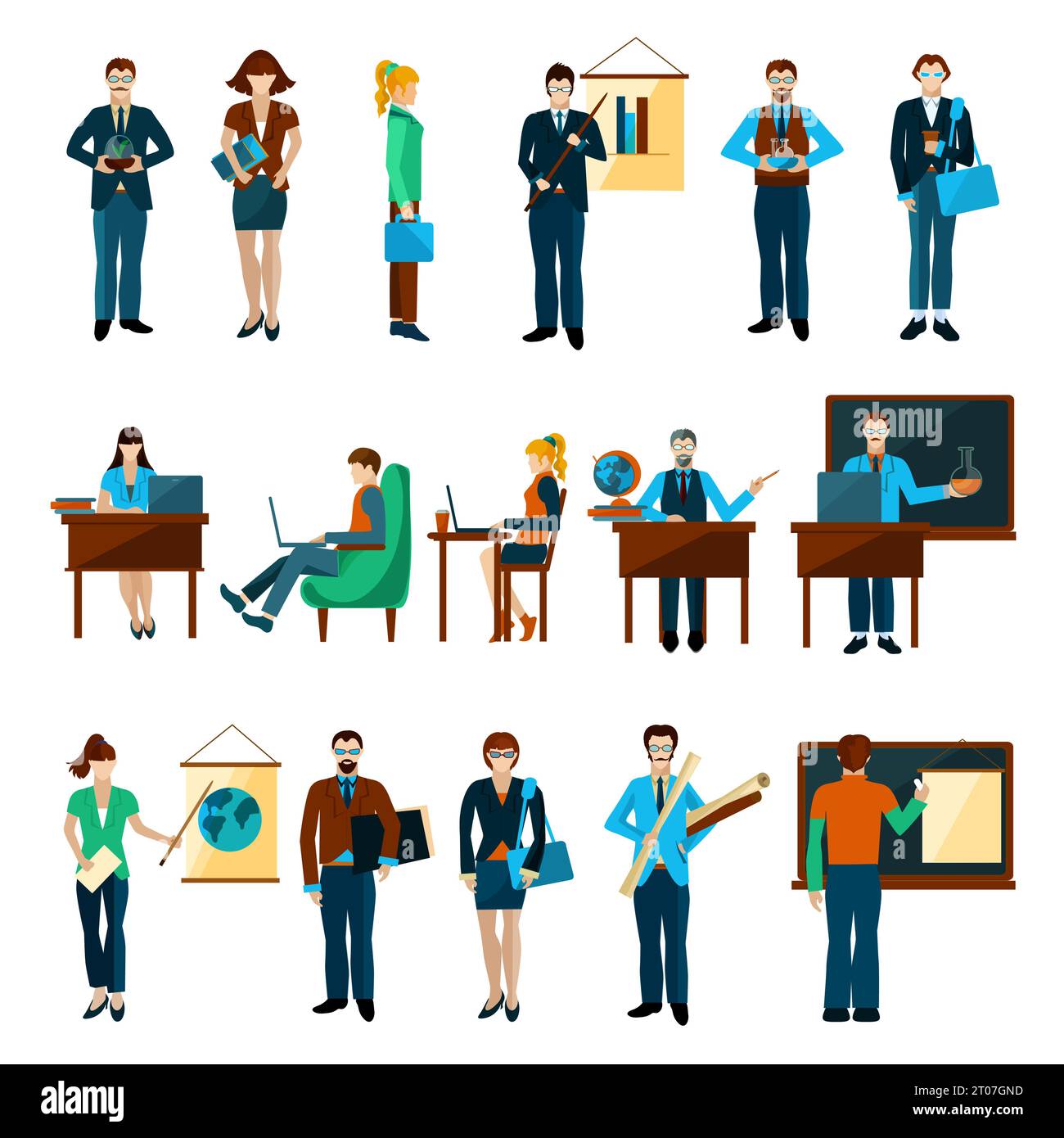 University people set with teacher and students avatars isolated vector ...