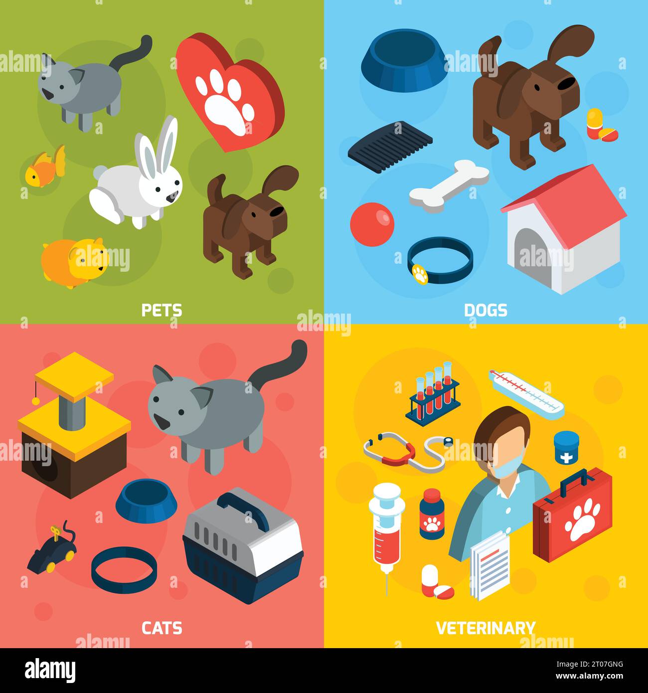 Pets veterinary design concept set with dogs and cats isometric icons ...