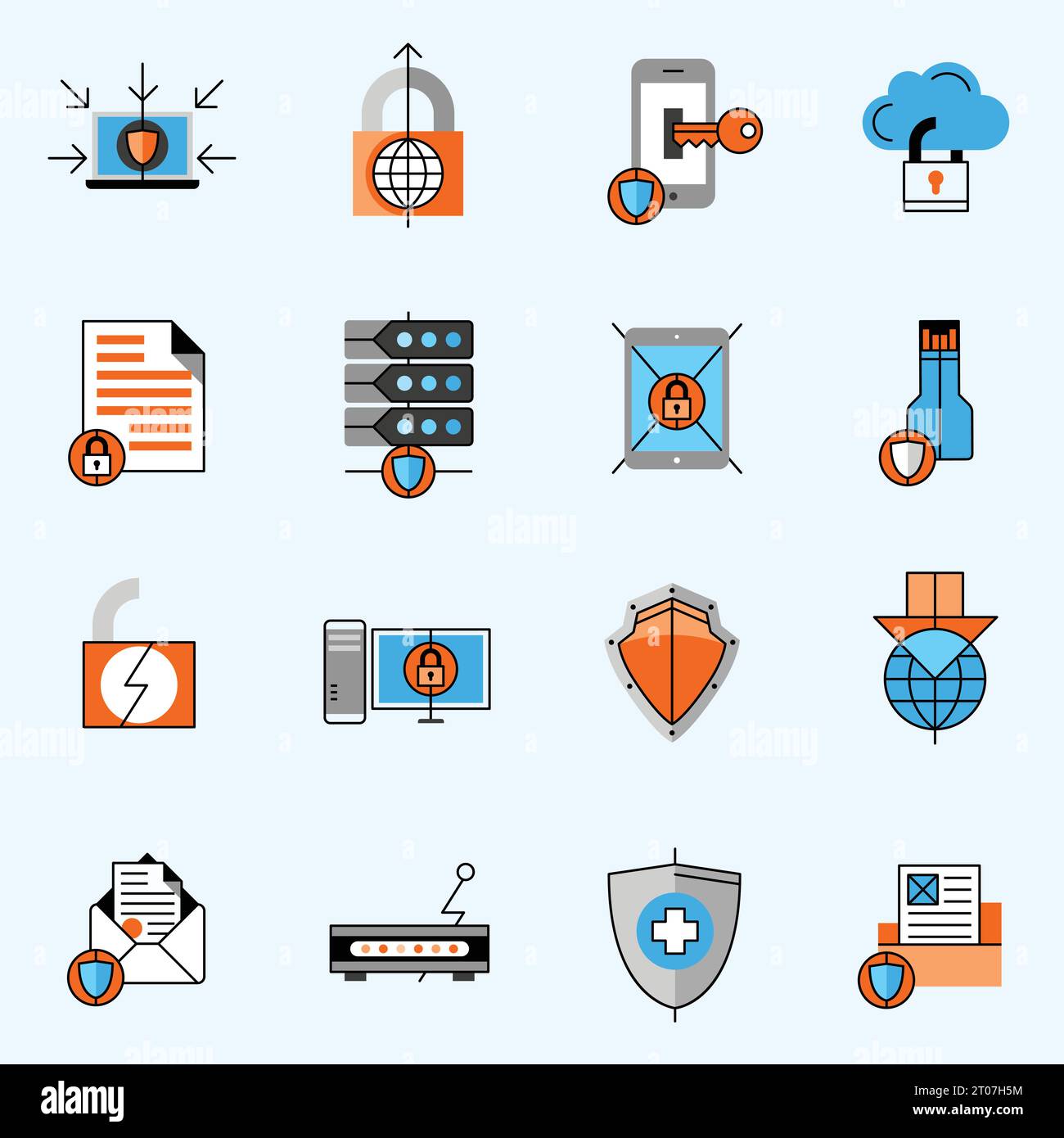Data protection line icons set with locks and shields flat isolated ...
