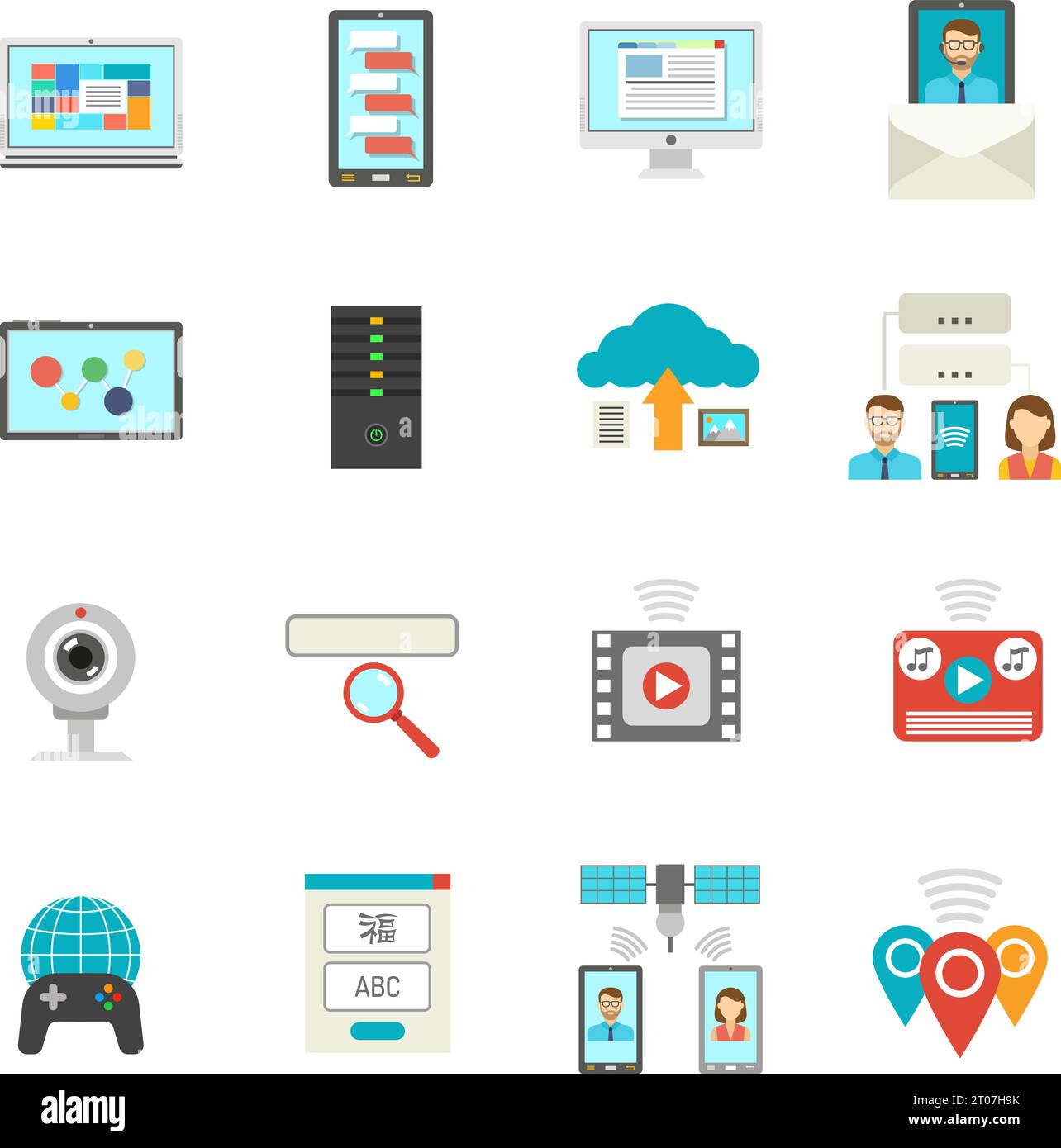 IT flat icons set with technical support symbols isolated vector ...